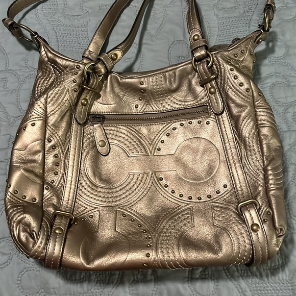 Coach | Bags | Coach Rare Gold Metallic Leather Studded Twoway Shoulder ...